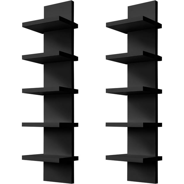 2 Pack 5 Tier Wall Shelf Unit - Narrow Smooth Laminate Finish ...