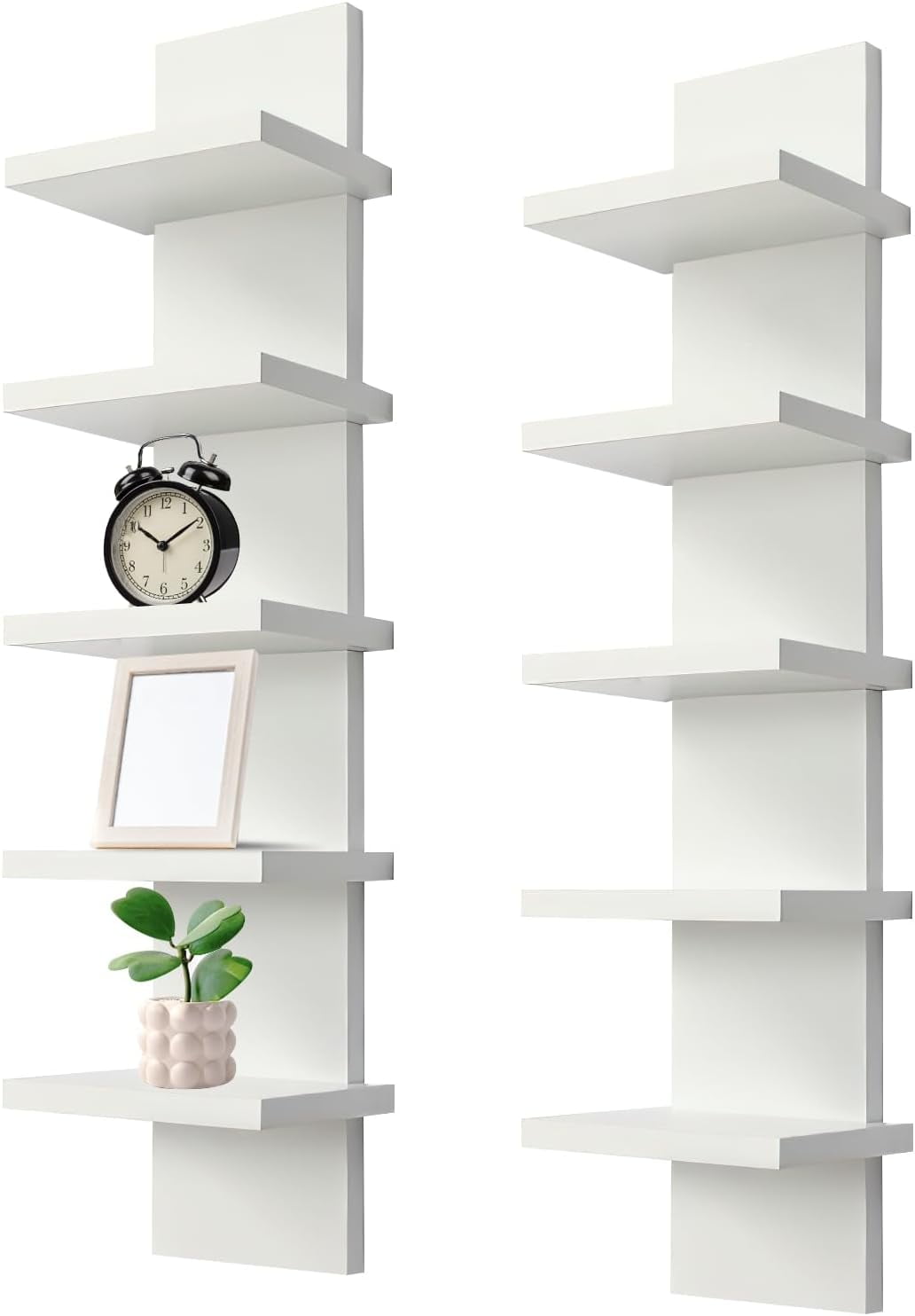 2 Pack 5 Tier Wall Shelf Unit - Narrow Smooth Laminate Finish ...