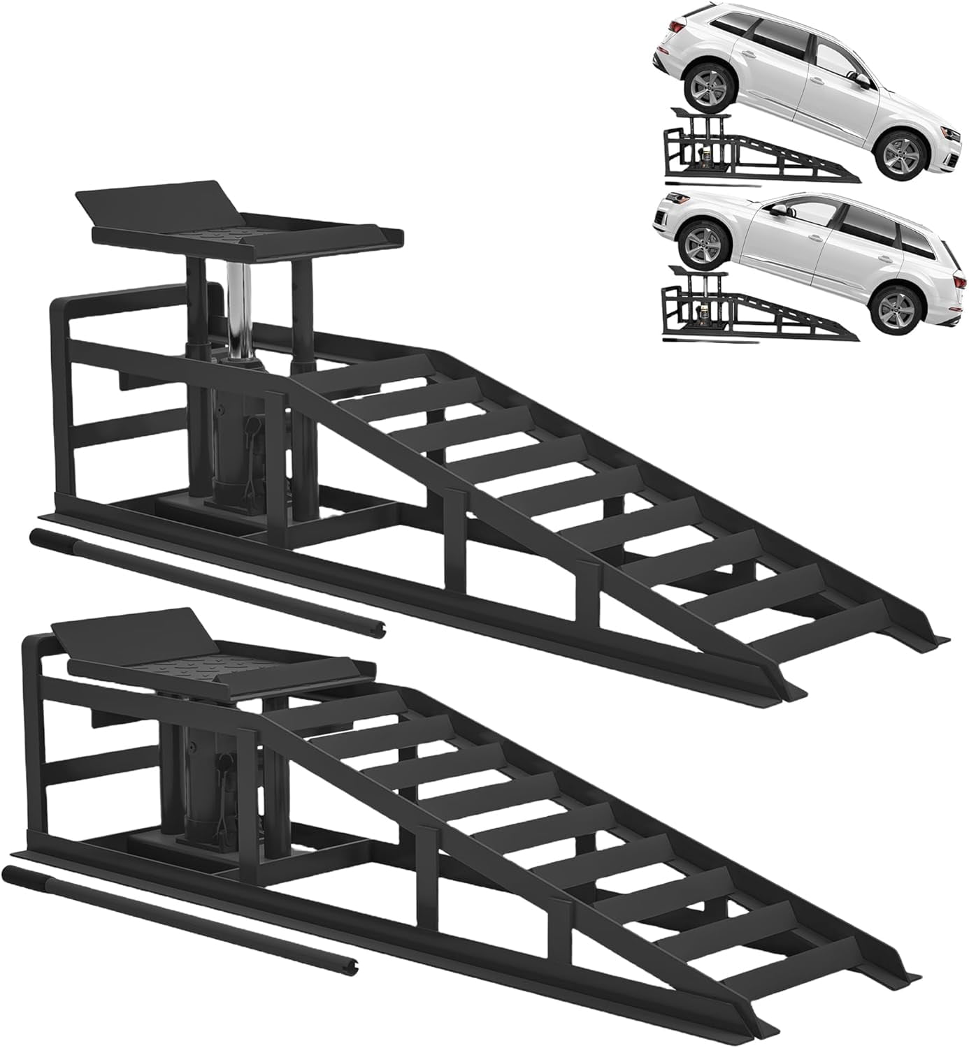 2-Pack 5-Ton Hydraulic Car Ramps, Adjustable Lift System (11.61"-16.21 ...