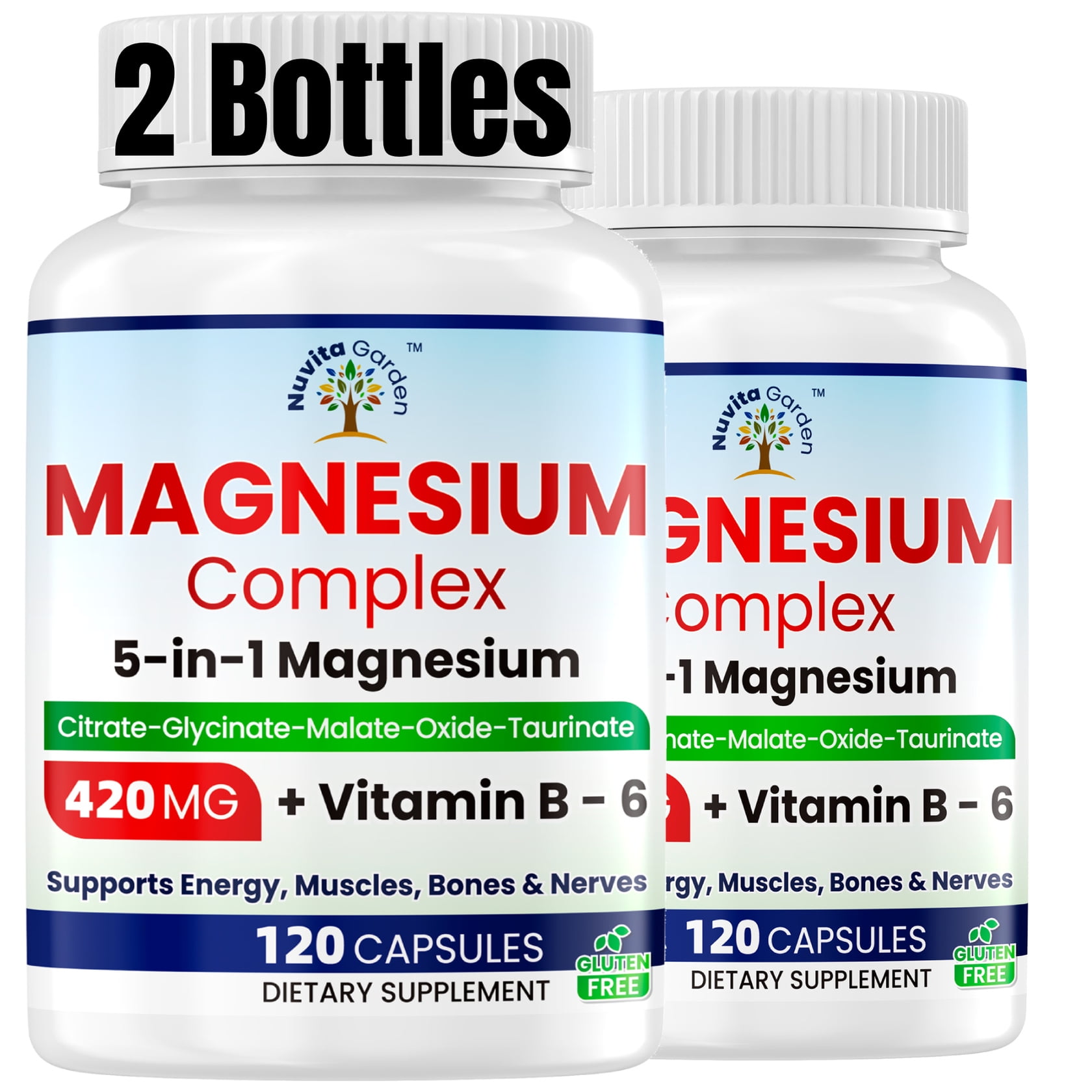 (2 Pack) 5-in-1 Magnesium Complex Supplement 420mg - 5 Forms High ...