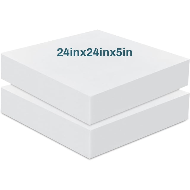 2 Pack 5" x 24" x 24" Extra Thick Upholstery High Density Foam Cushion ...