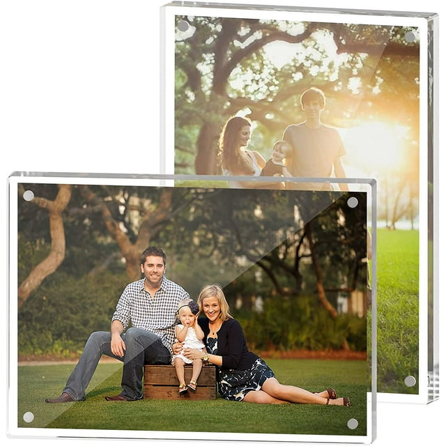 2-Pack [5 x 7 inch] Tomorotec High Transparency Magnetic Picture Frames Frameless, Acrylic Photo ...