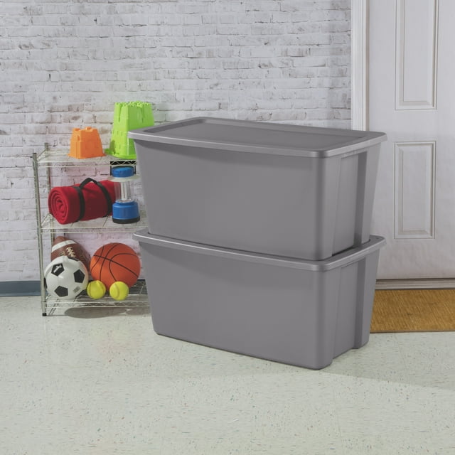 (2-Pack) 50-Gallon Plastic Storage Totes with Snap-On Gray Lids ...