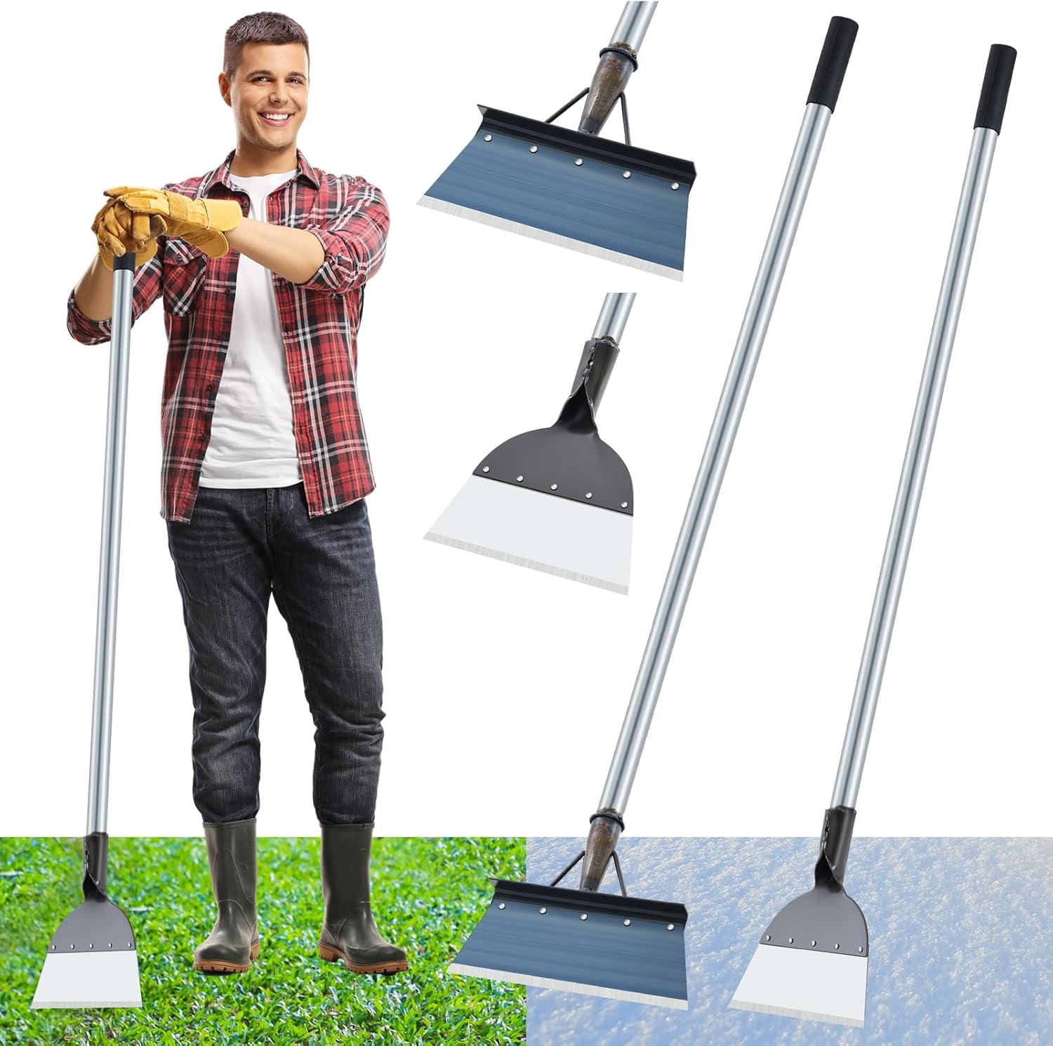 2 Pack 50 Inch Snow Shovel with Long Handle, Ice Scraper Flat Shovel ...