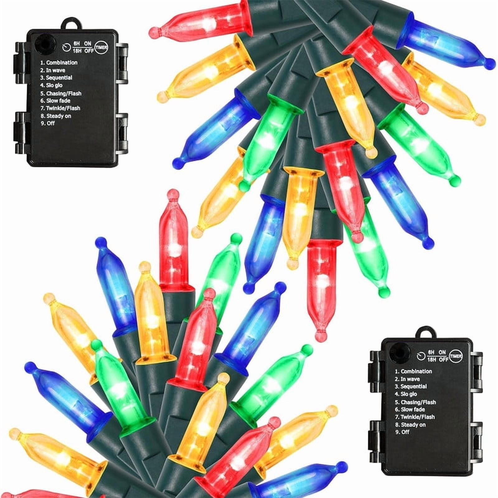 2 Pack 50 LED Batter Operated Christmas Lights, 16 FT Waterproof Mini ...