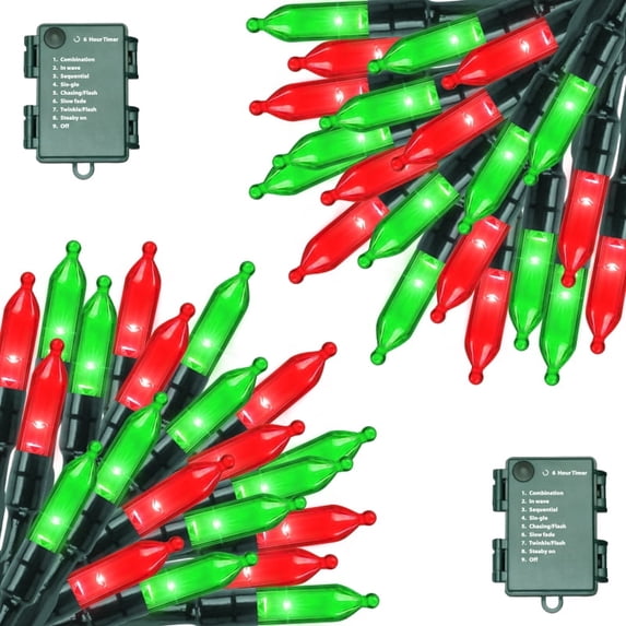 2 Pack 50 LED Outdoor Christmas Lights, 16 FT Mini String Light with 9 ...
