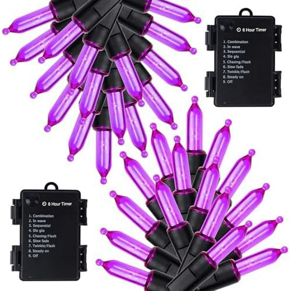 2 Pack 50 LED Outdoor Halloween Lights, 16 FT Mini String Light with 8 ...