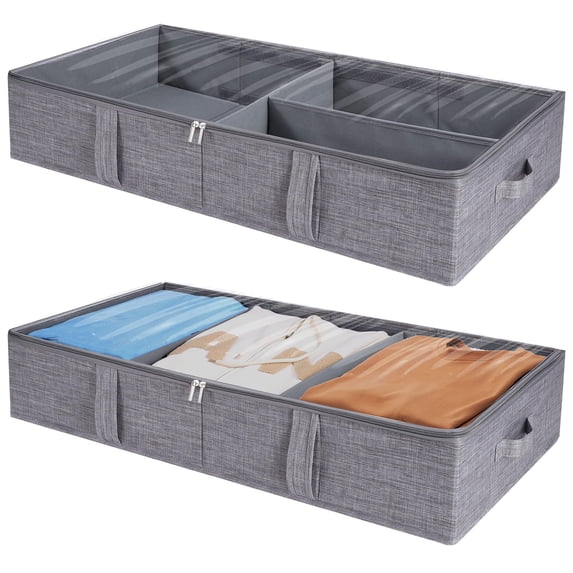 2 Pack 50L UnderBed Storage Box with Lid, Foldable Linen Storage Box ...