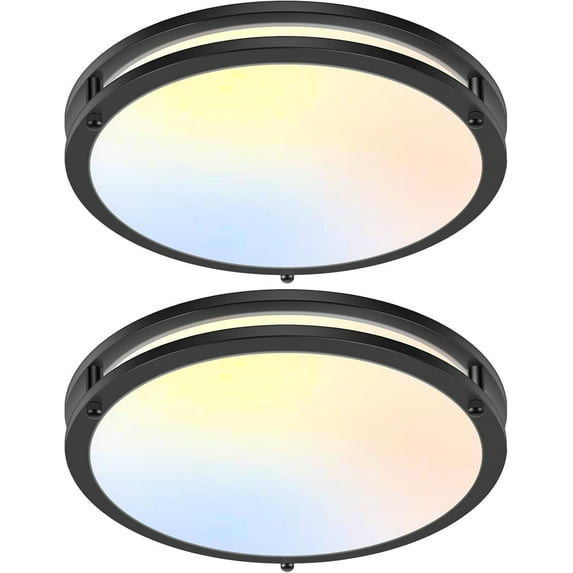 2-Pack 50W Dimmable Flush Mount Ceiling Lights 16 Inch Black LED ...