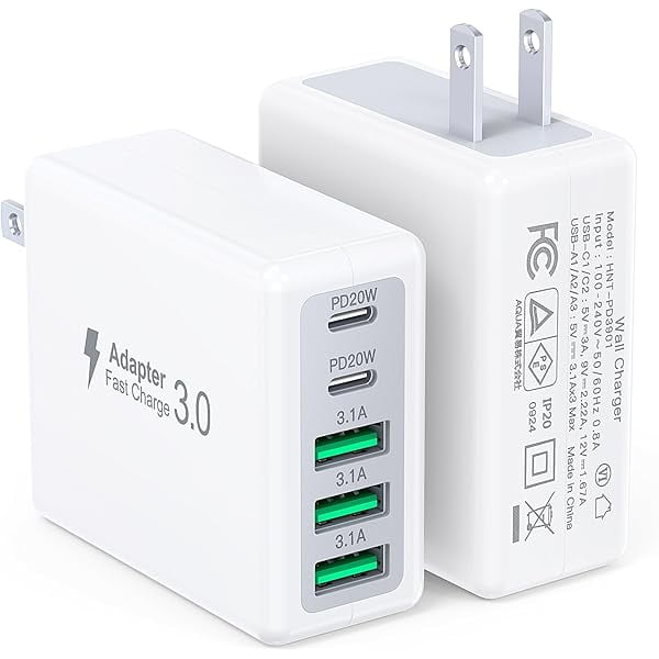 [2-Pack] 50W USB C Wall Charger Block,5-Port Type C Fast Charging Brick ...
