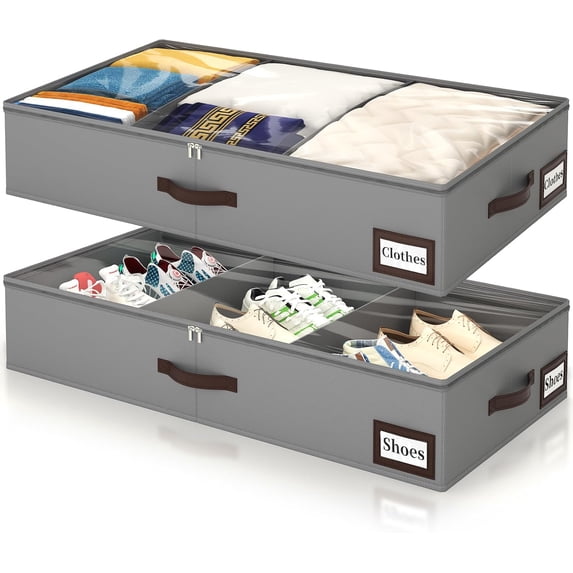 2 Pack 53L Under Bed Storage with Adjustable Dividers, 6" Low Profile ...