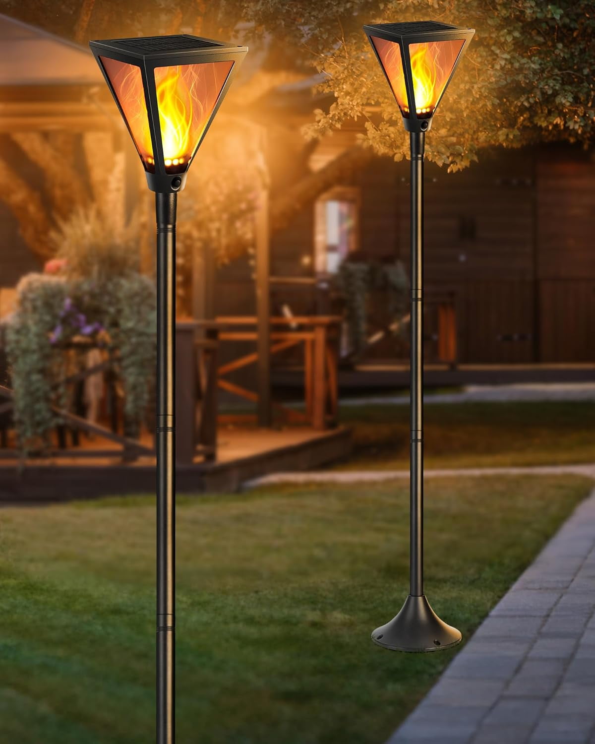2 Pack 54" Solar Flame Post Lights, Flickering Flame Solar Lamp Post ...