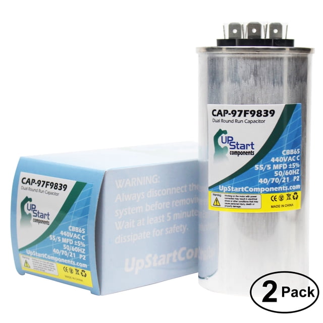 2-Pack 55/5 MFD 440 Volt Dual Round Run Capacitor Replacement for ...