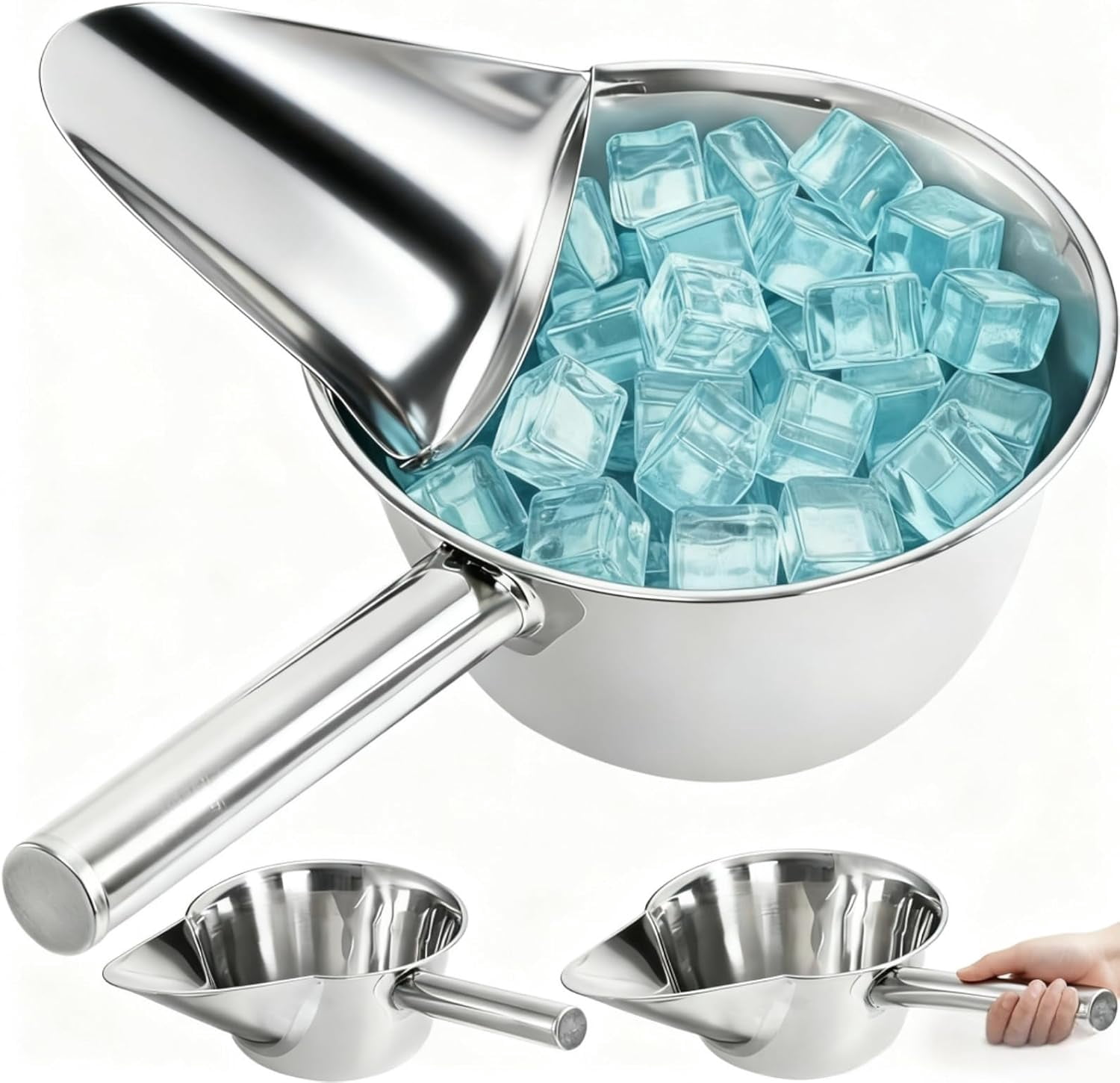 2 Pack 55 OZ Metal Ice Scoop, Large Stainless Steel Scooper, Heavy-Duty ...