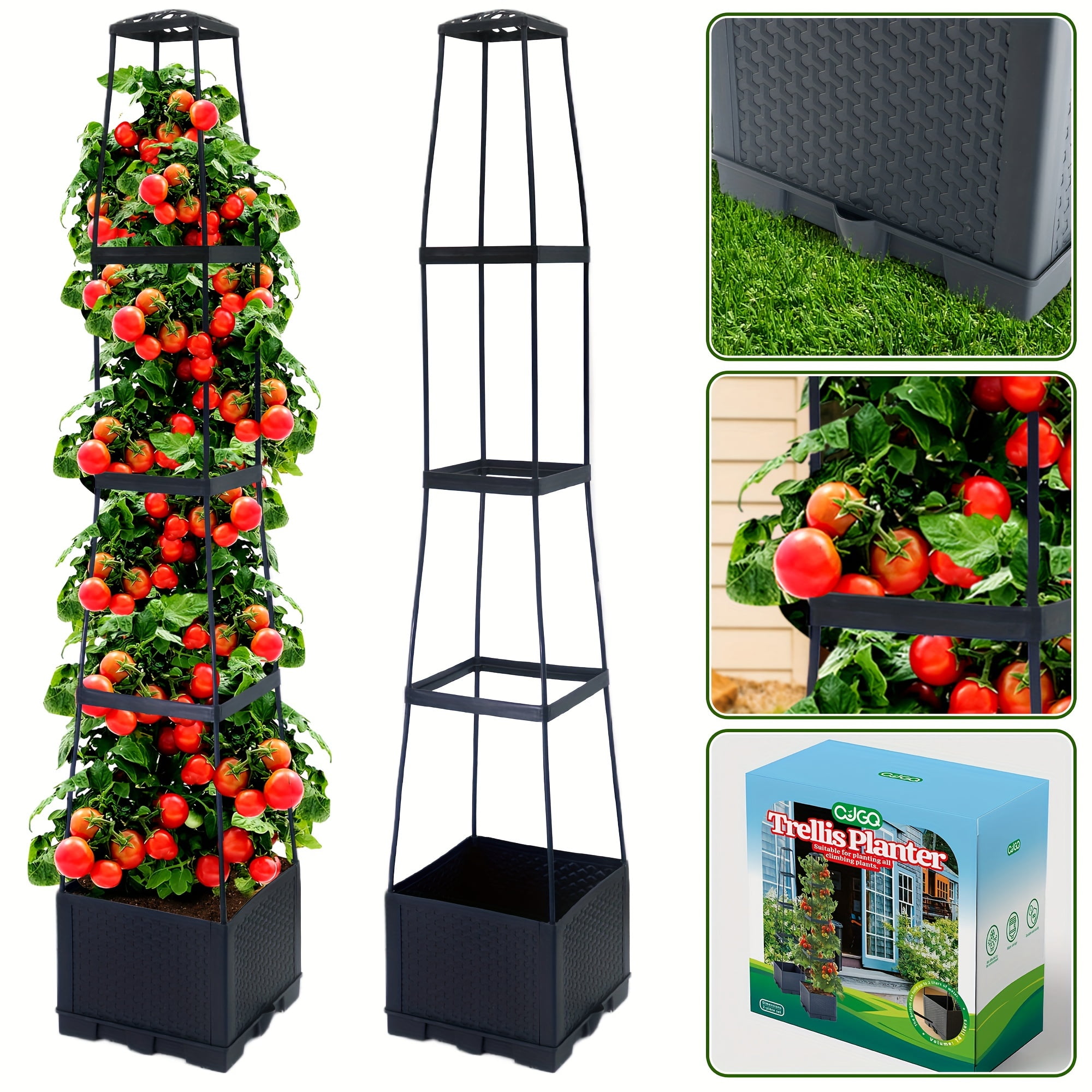 2 Pack 57Inch Self-Watering Tomato Planter Box With Trellis ...
