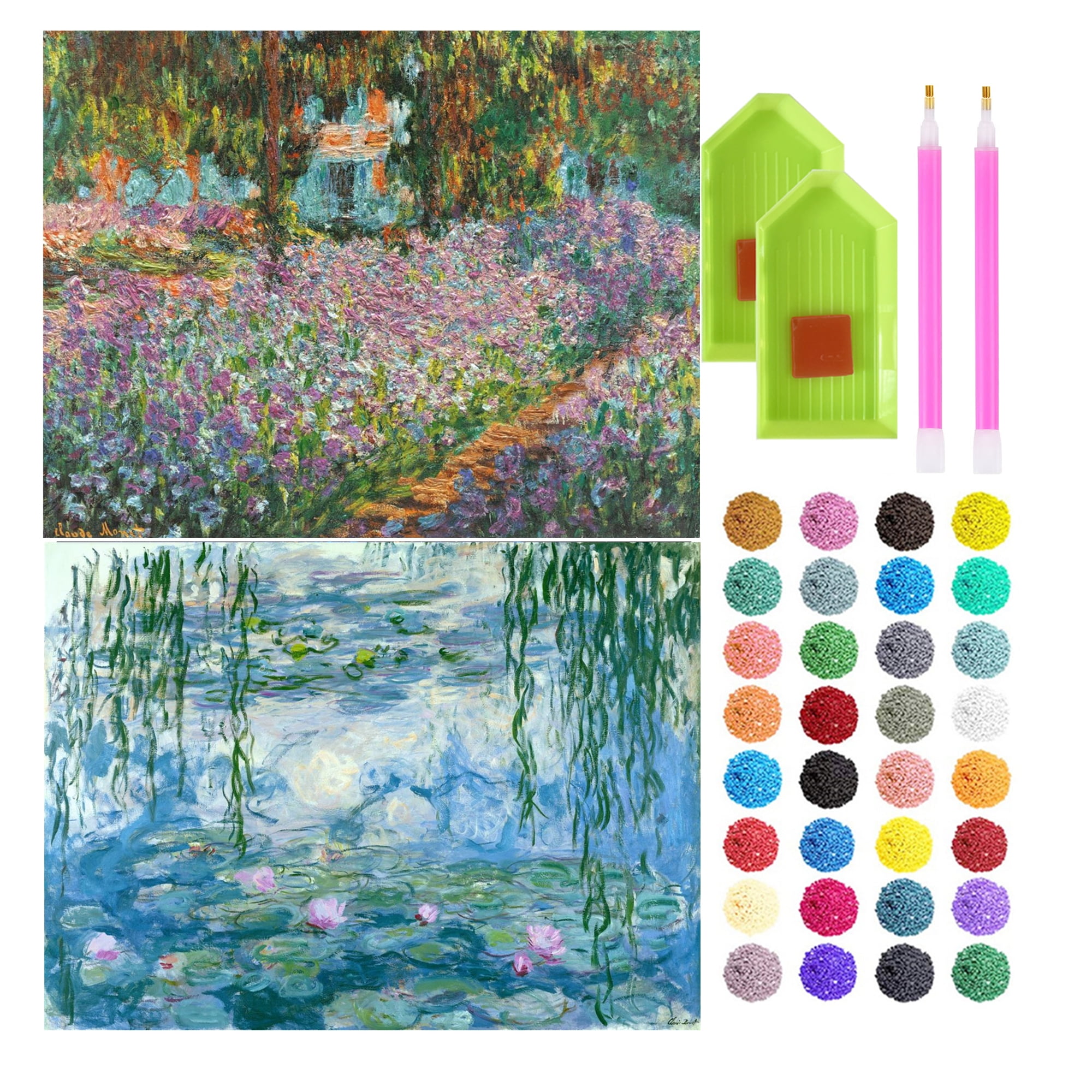 2-Pack 5D Diamond Painting Kits, Full Drill Monet Iris Garden & Water ...