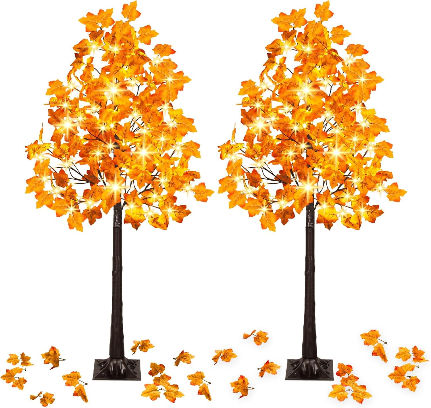 2 Pack 5FT Artificial Lighted Maple Tree with 96 LEDs, Fall Tree with ...