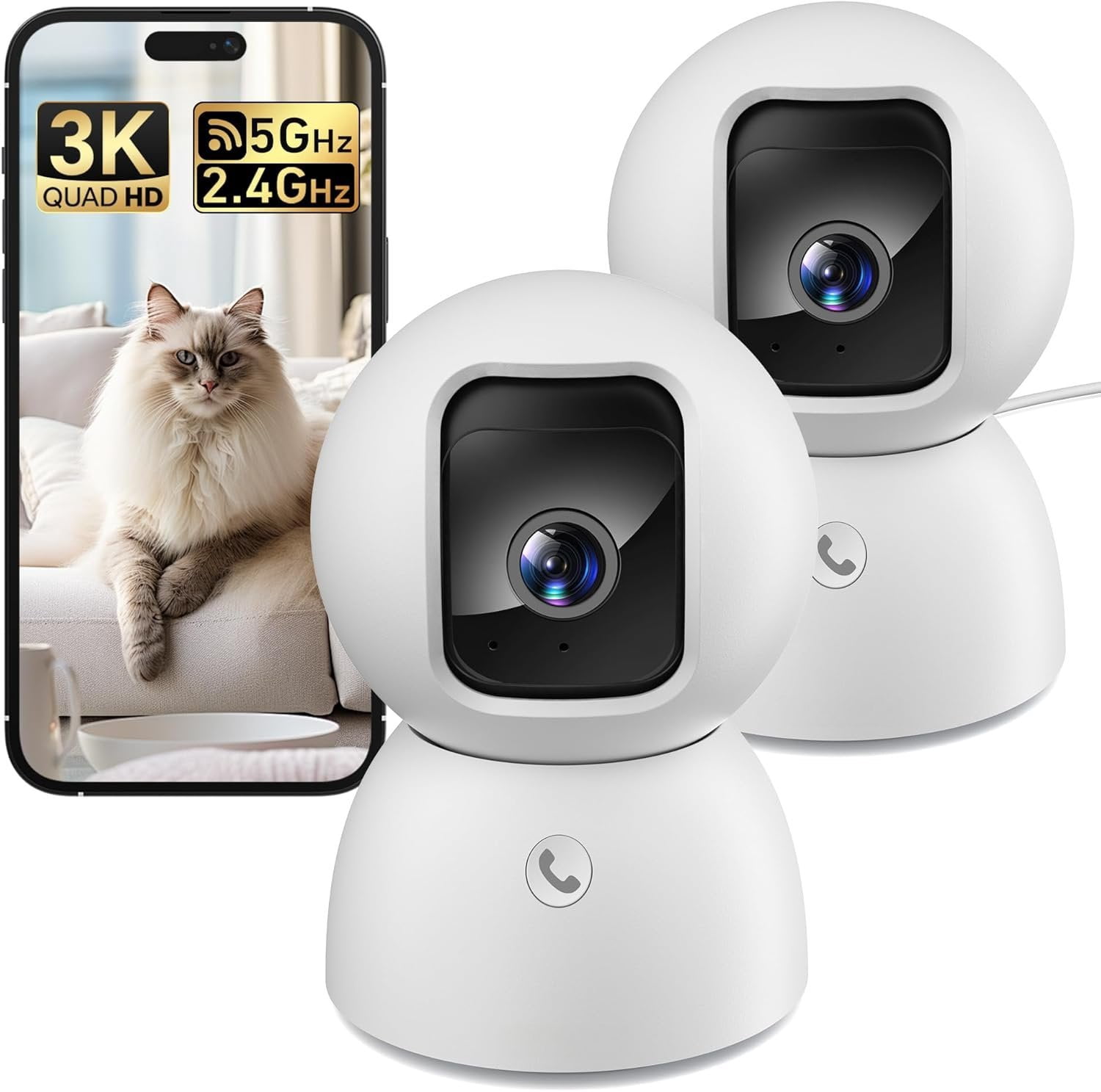 2 Pack 5G Camera Indoor with Phone App, 3K Camera with Speaker, 5MP ...