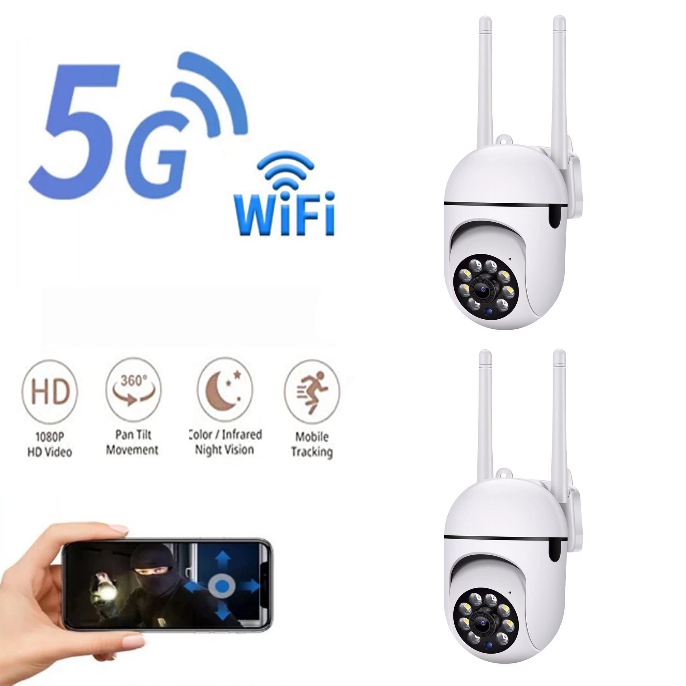 2 Pack Outdoor/Indoor 5G Wifi Cameras: IR Night Vision, Waterproof ...