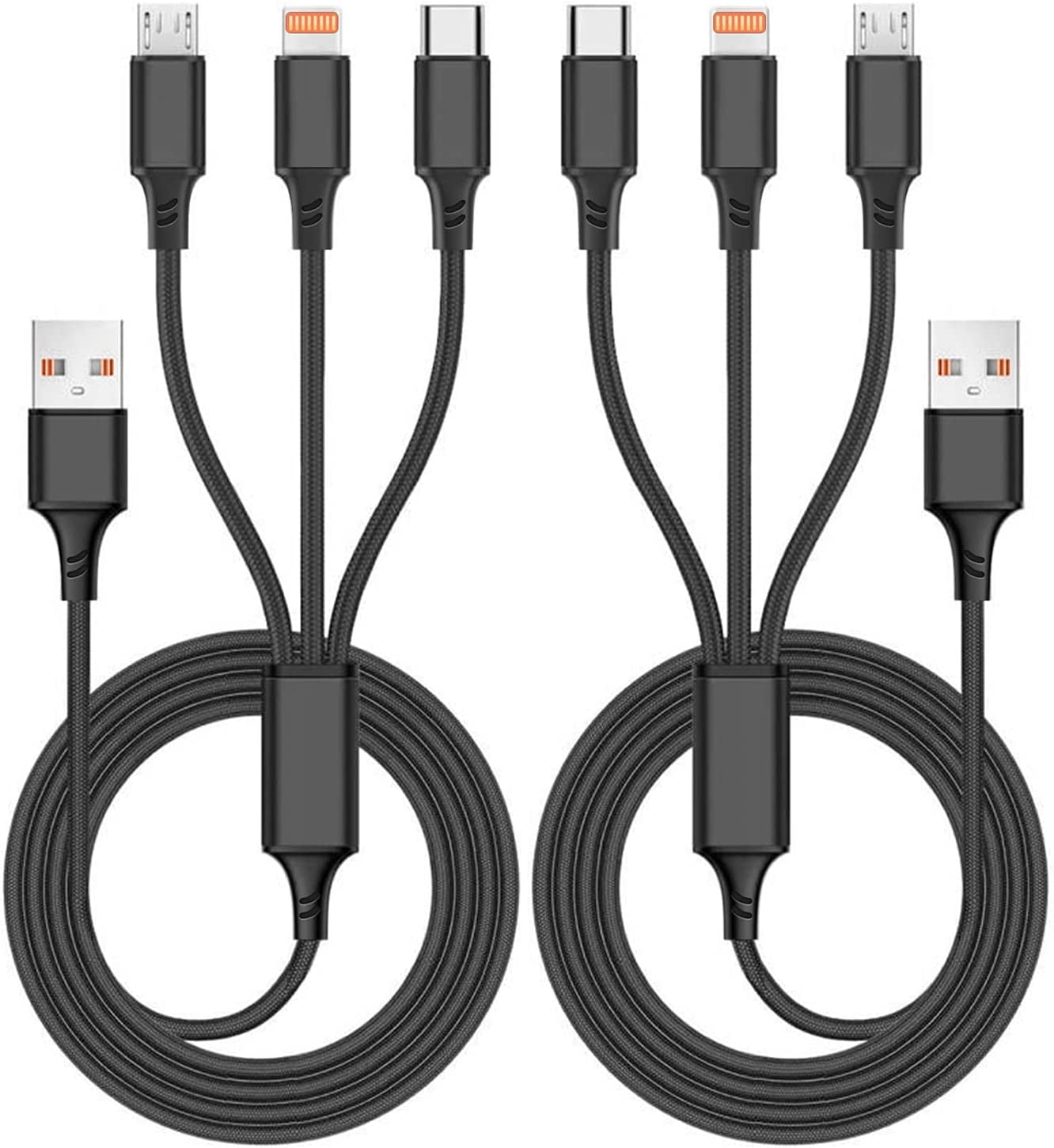 2-Pack 5ft Multi Charging Cable - 3 in 1 Nylon Braided USB Cable (3 Way ...
