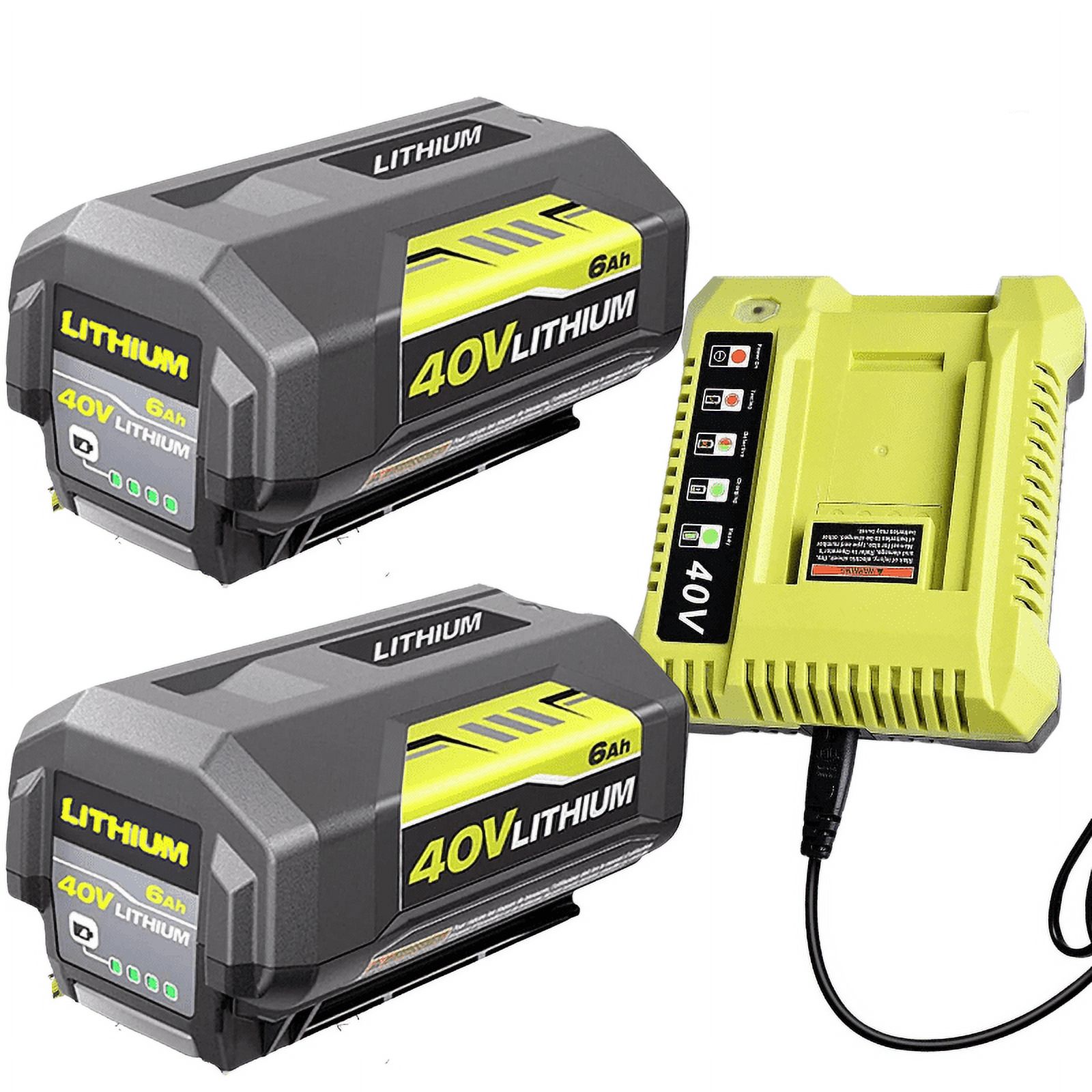 2 Pack 6.0Ah 40 Volt Replacement for Ryobi 40V Battery and Charger Kit ...
