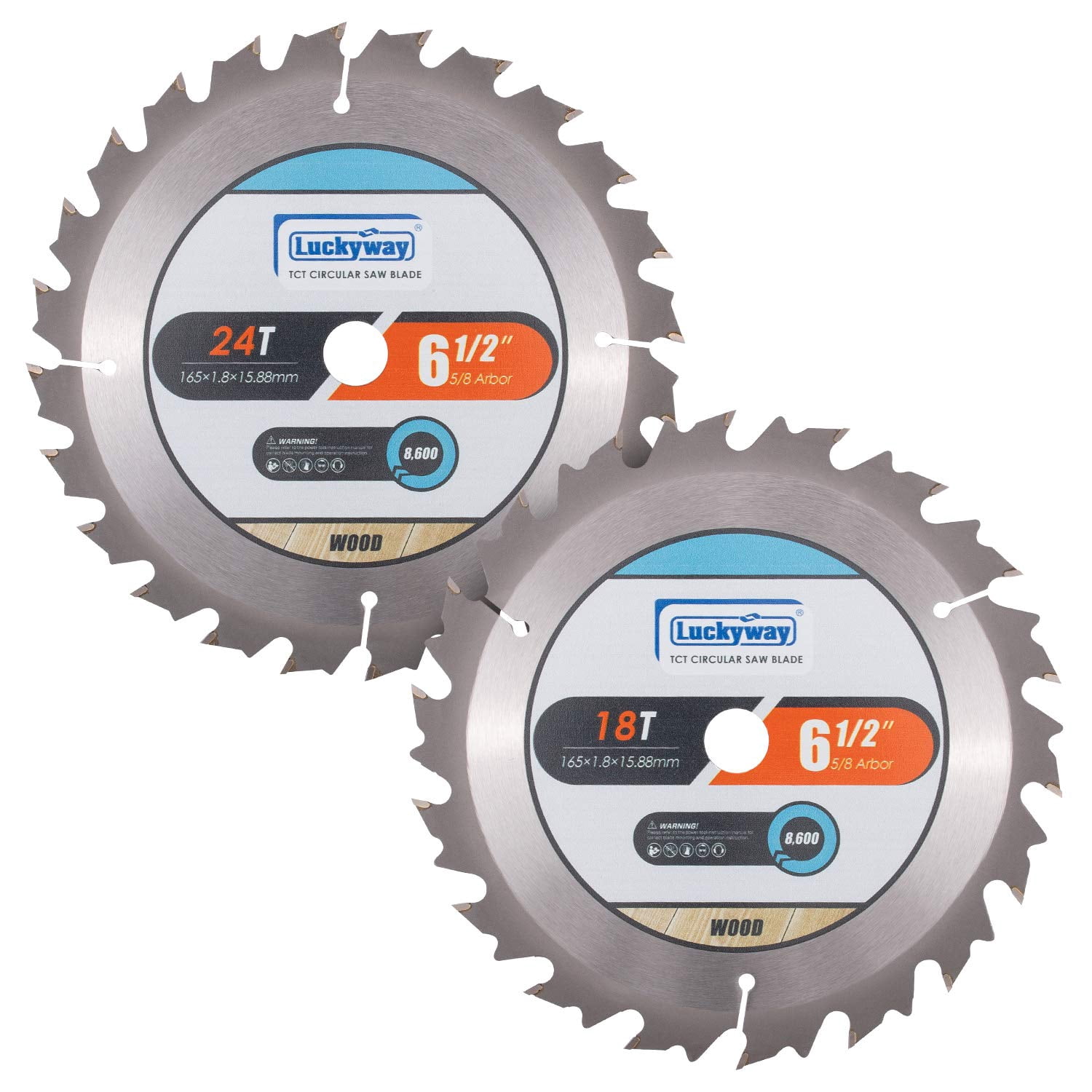 2-Pack 6-1/2 Inch 18T&24T Framing with 5/8 Inch Arbor TCT Circular Saw ...