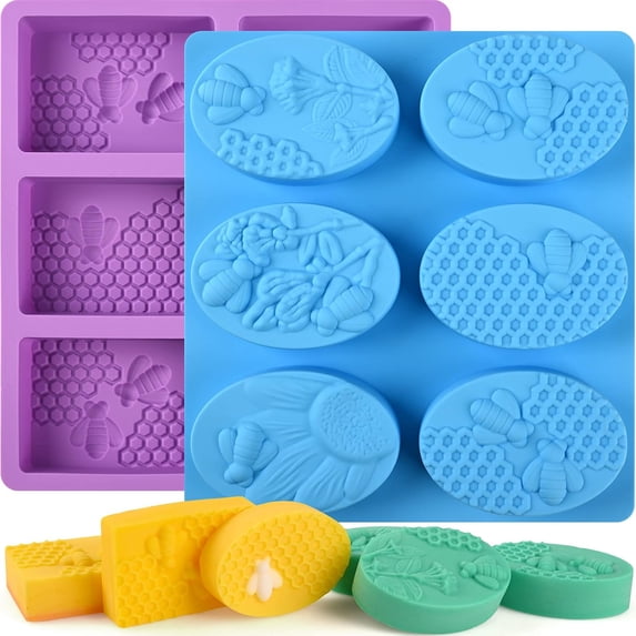 2 Pack 6 Cavity Bee Silicone Soap Molds Rectangle Oval Honeycomb ...