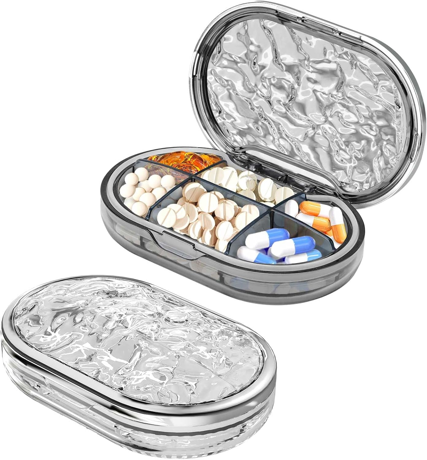 2 Pack 6 Compartment Travel Pill Organizer, Moisture Proof Portable ...