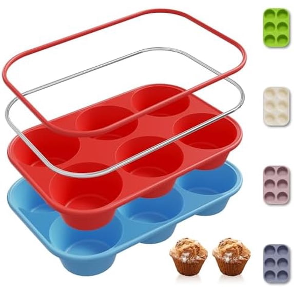 2 Pack 6 Cups Silicone Jumbo Muffin Pan with Metal Reinforced Frame ...