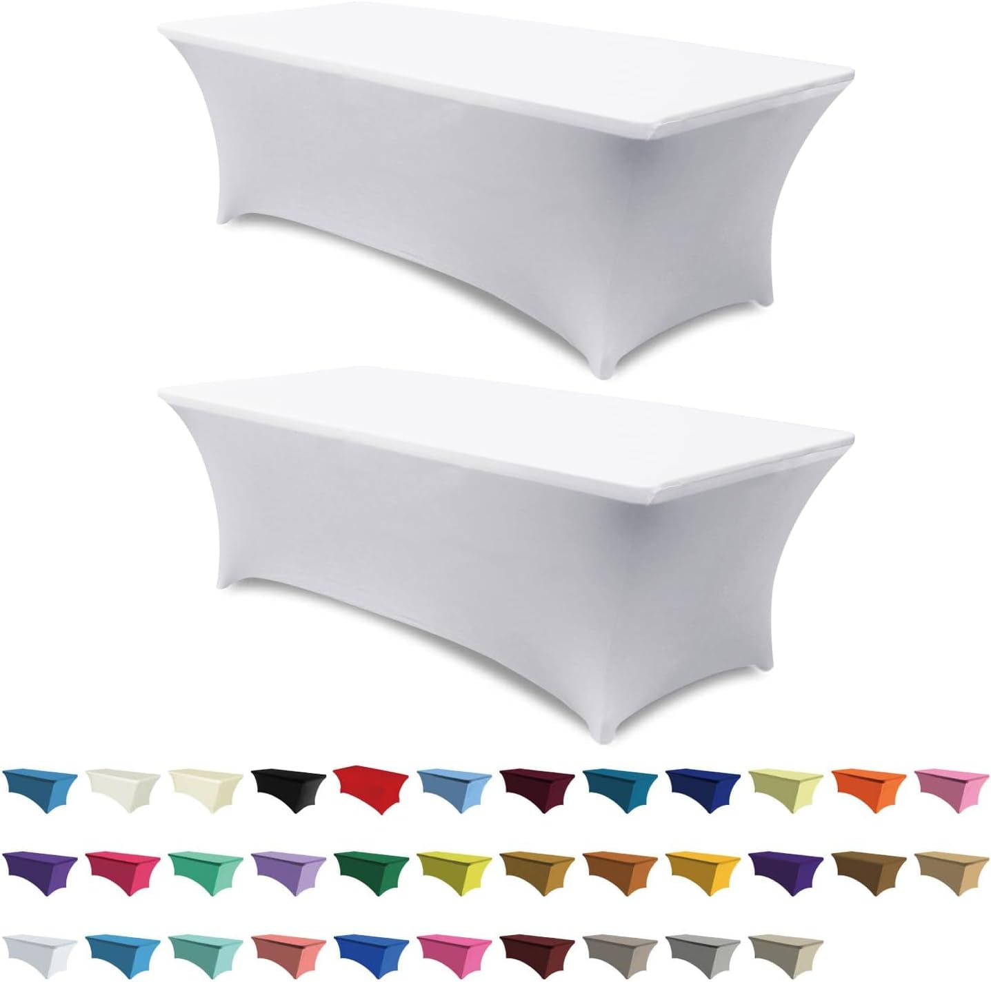 2 Pack 6 FT White Spandex Table Cover Stretch Fitted Wrinkle Resistant ...