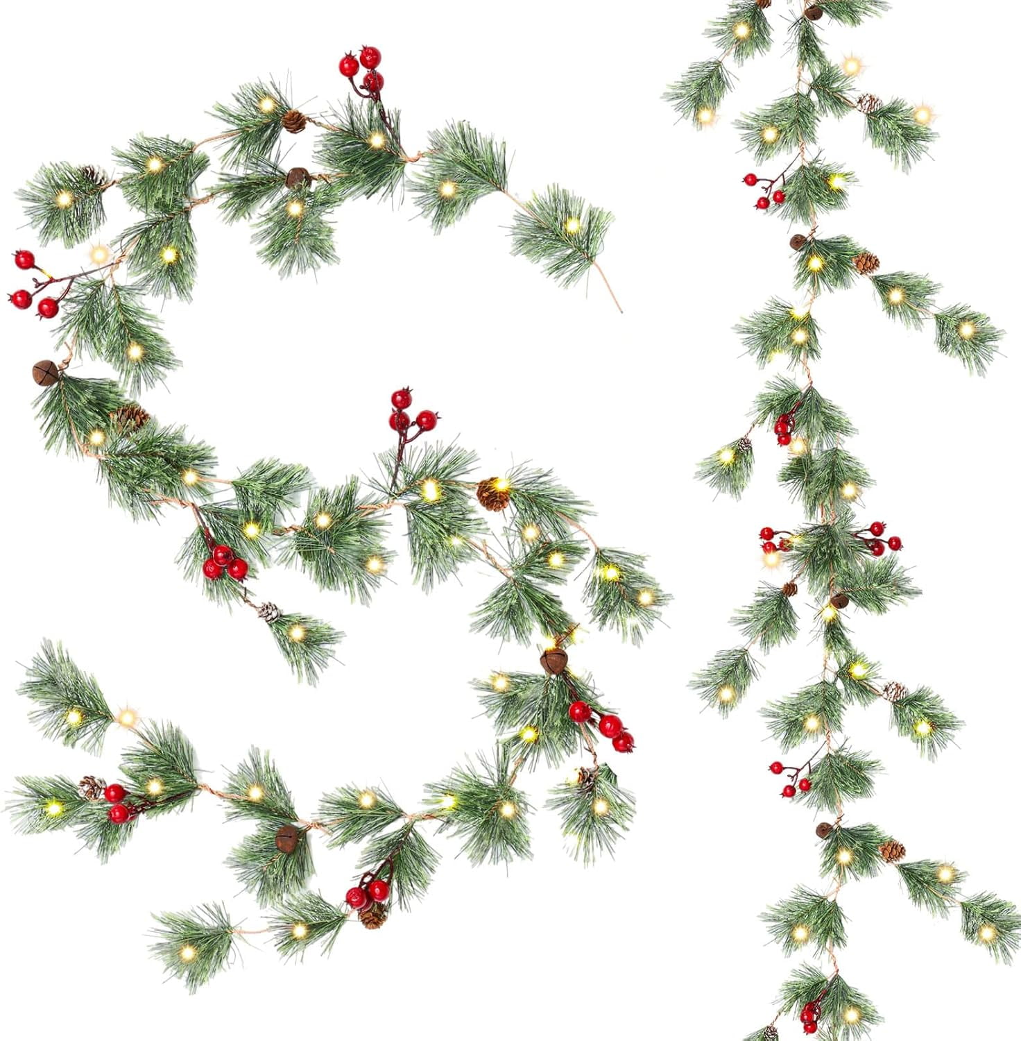 2 Pa 6 Feet Christmas Smokey Pine Garland Artificial Winter Snow ...