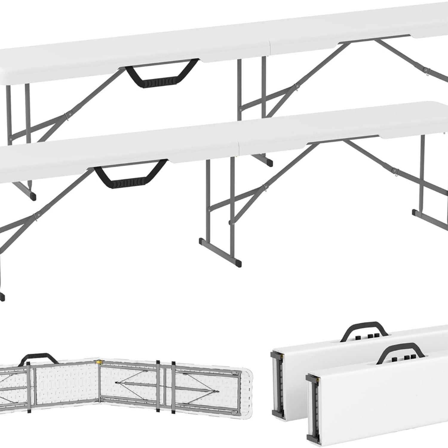 2-Pack 6 Ft. Plastic Folding Benches, Portable Foldable Bench Seats ...