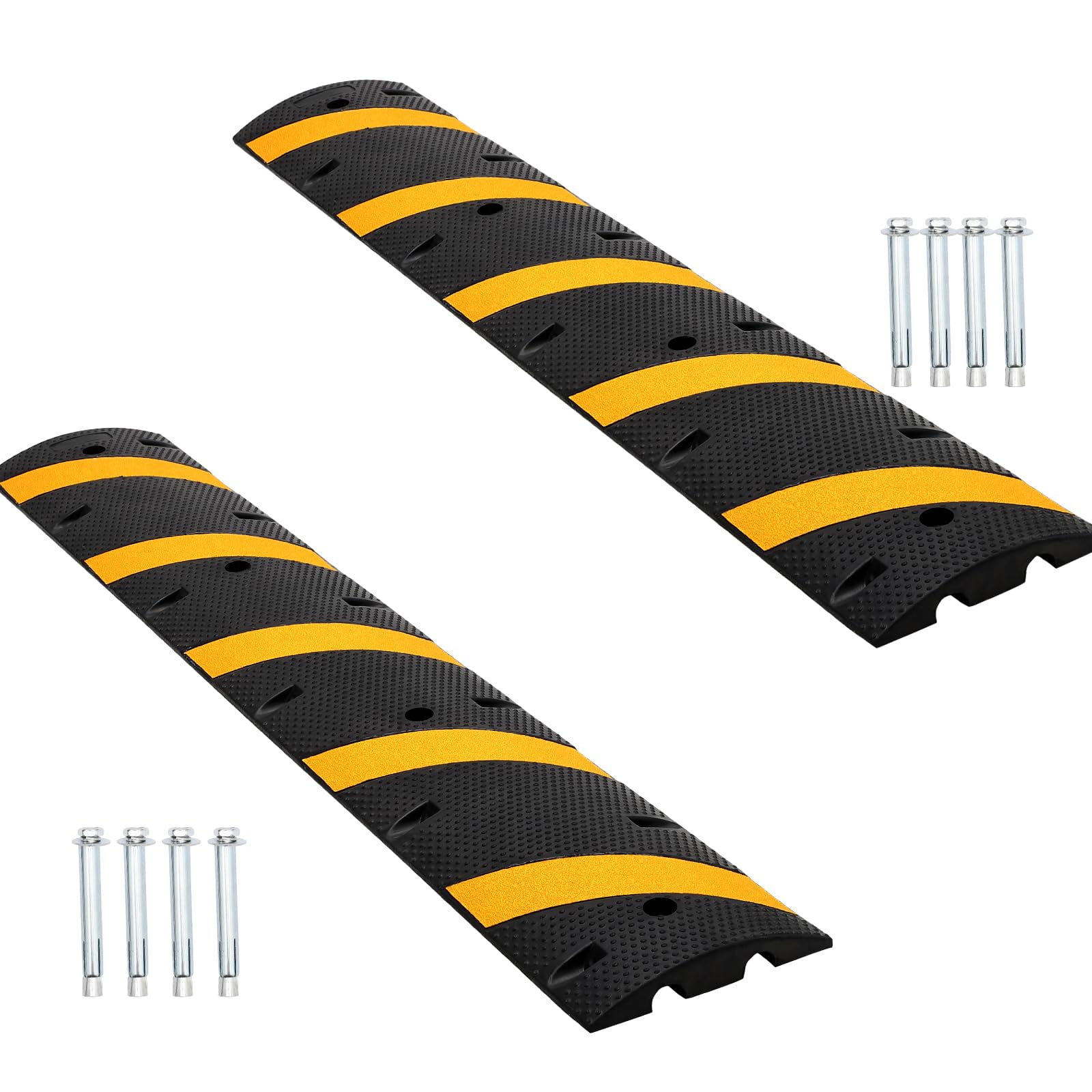 2 Pack 6 Ft Rubber Speed Bumps - Heavy Duty Modular 2-Channel Design ...