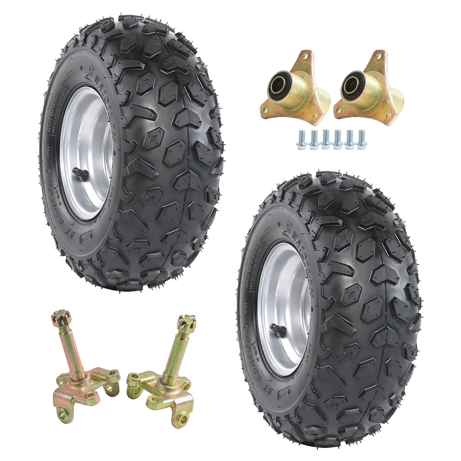 2 Pack of 6" Go Kart Tires Wheels 145/70-6 Tubeless Tire on Rim 3 Stud w/Front Steering Knuckle ...