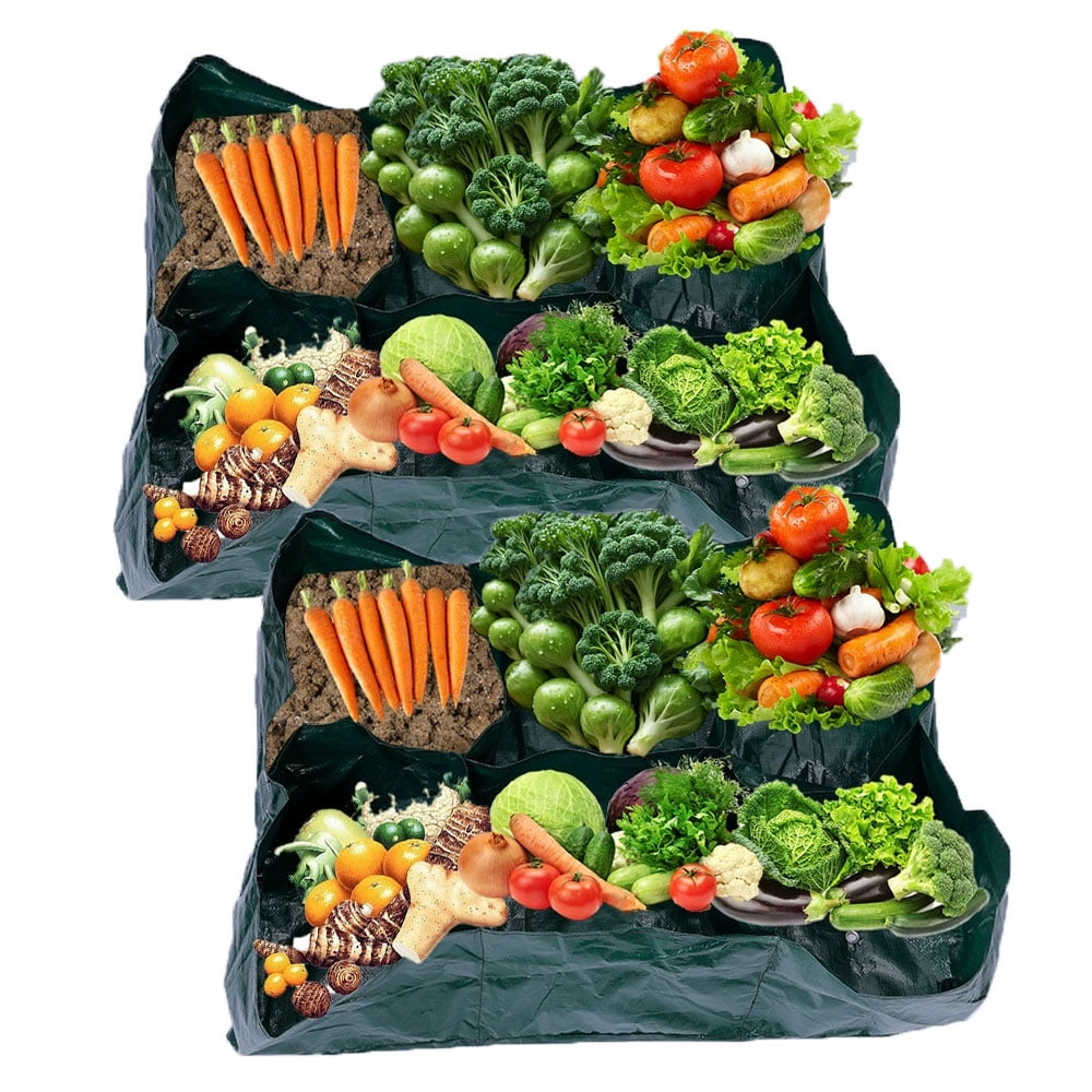 2-Pack 6 Grids Plant Grow Bags, Breathable Planter Raised Beds for ...