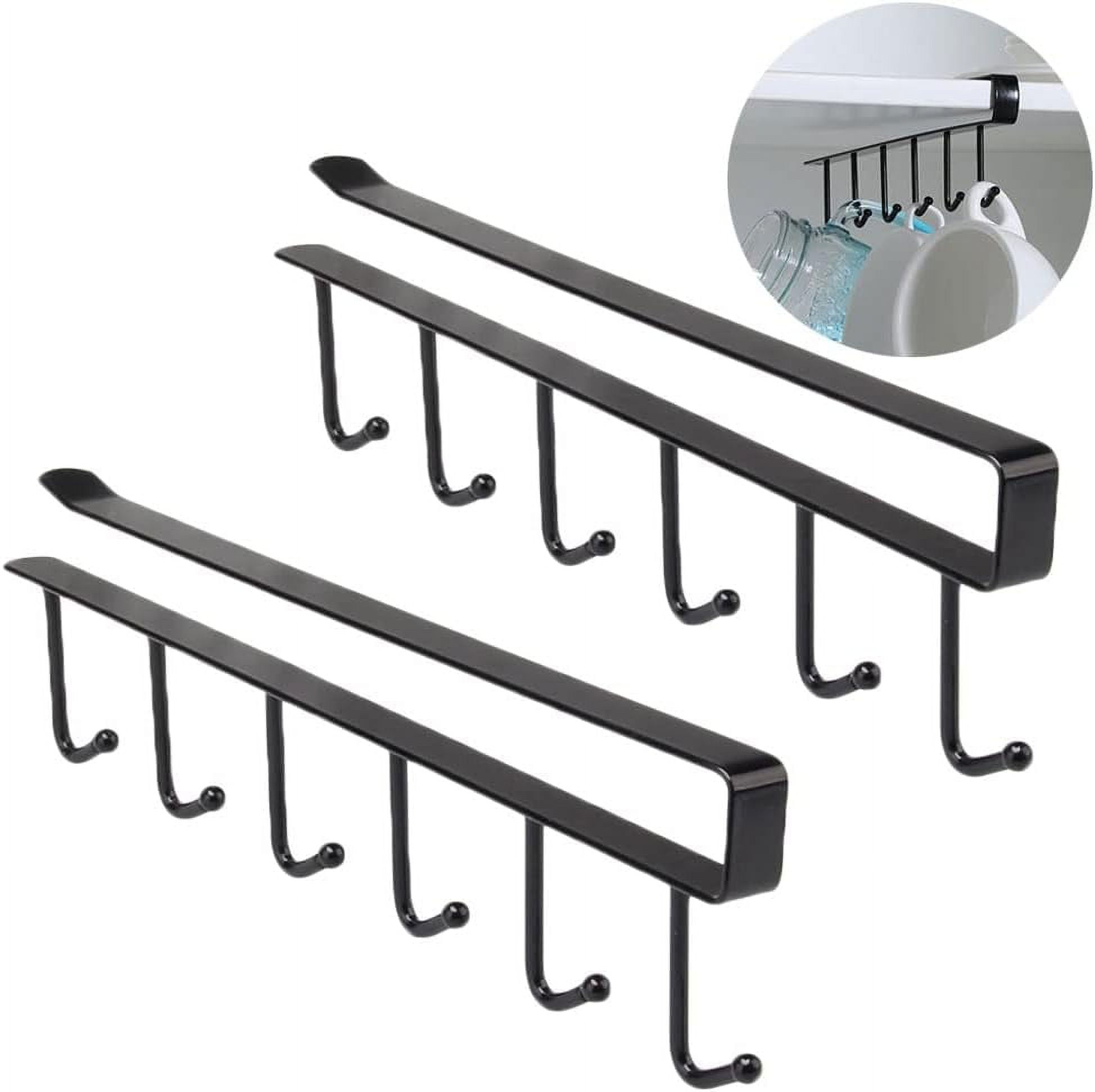 2 Pack 6 Hook Under Cabinet Mug Hanger - Adhesive Cup Holder Hanger ...