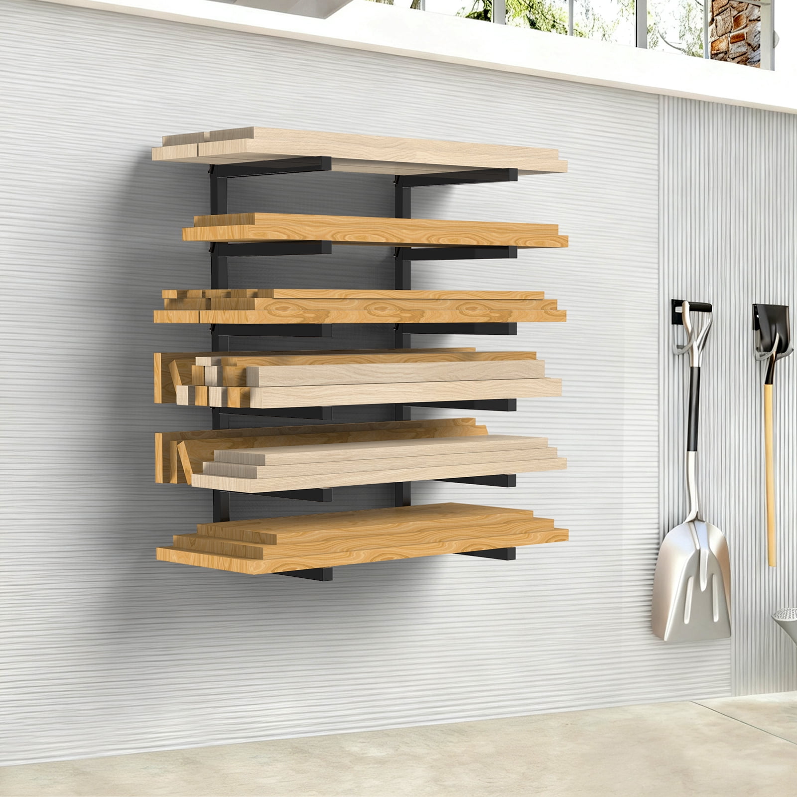 2-Pack 6-Level Wall Mount Lumber Rack, Heavy Duty Metal Storage for ...
