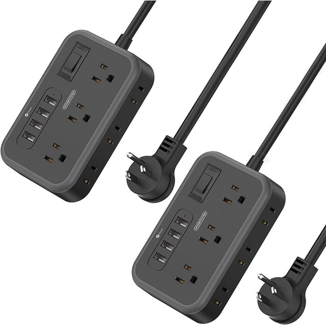 2 Pack 6-Outlet Flat Plug Power Strip with 6 Outlets & 4 USB 5 Ft ...