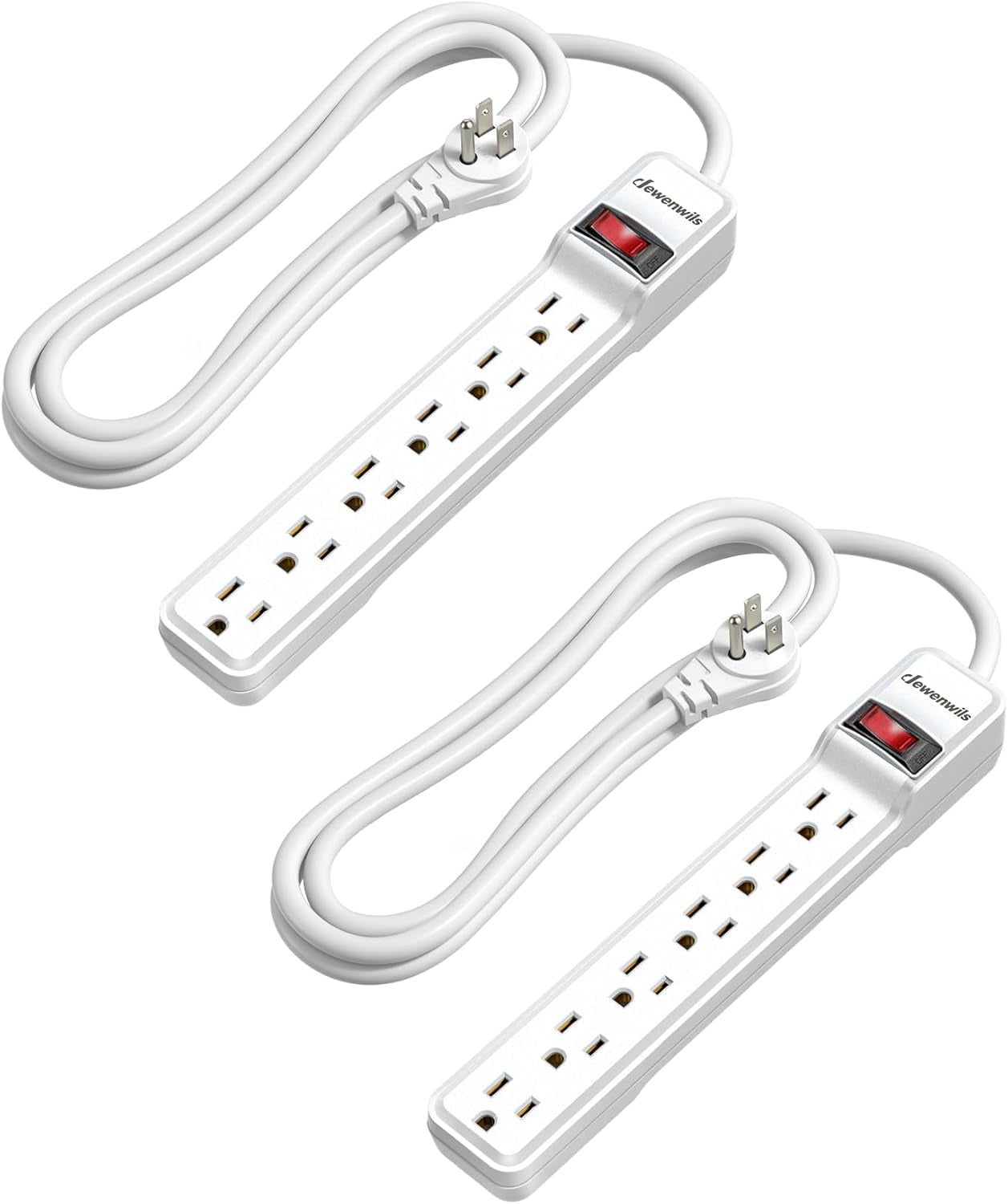 2-Pack 6-Outlet Power Strip Surge Protector with 6Ft Long Extension ...