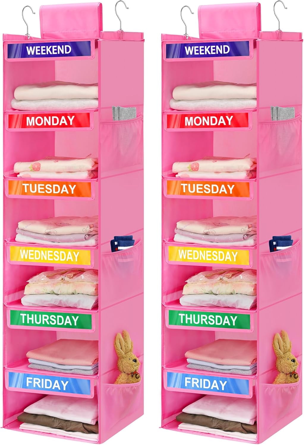 2 Pack 6-Shelf Weekly Clothes Organizer for Kids, Hanging Daily Closet ...