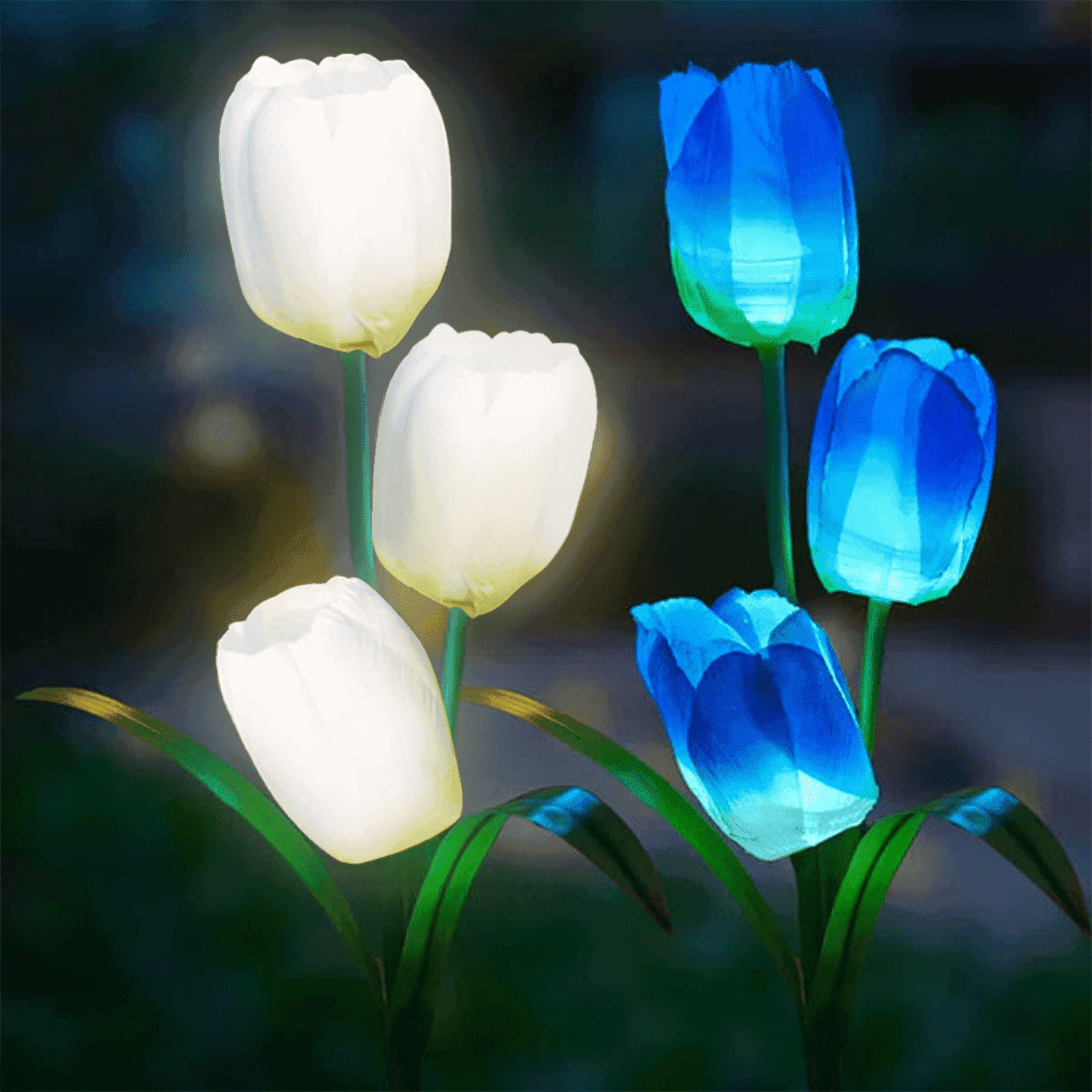 2 Pack 6 Solar Flowers,Blue,White Solar Garden Flowers,LED Solar ...