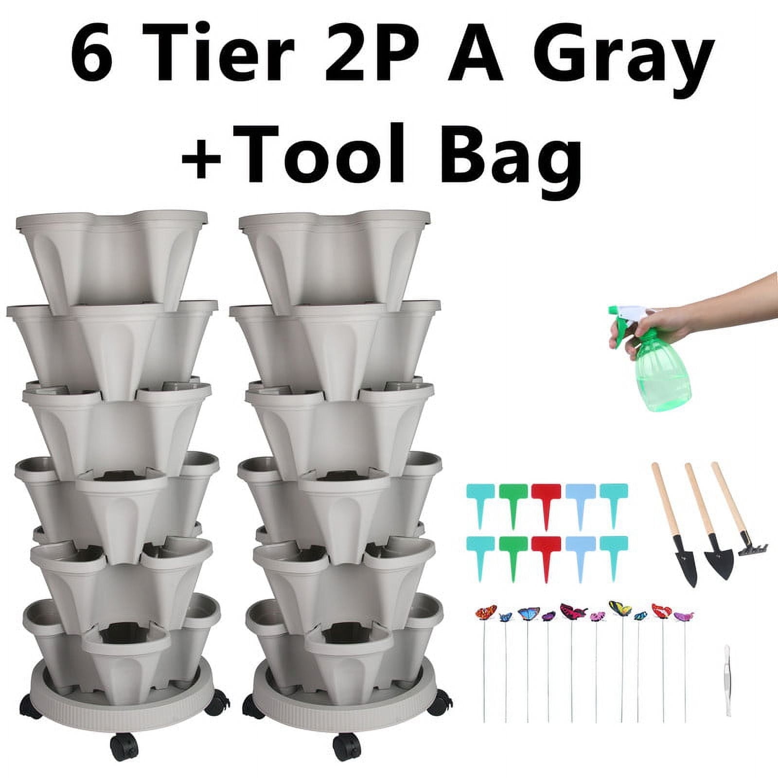 2 Pack 6 Tier Gray Stackable Strawberry Planter Garden Tower for ...