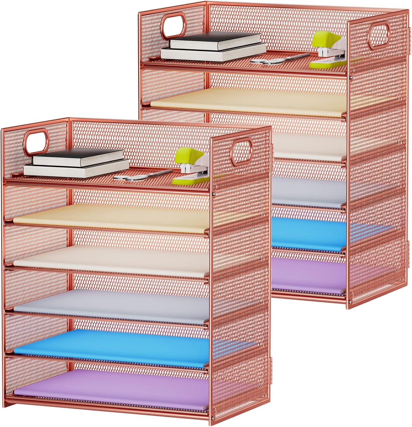 2 Pack 6 Tier Mesh Desk Organizer with Handle for Letter Size Papers ...