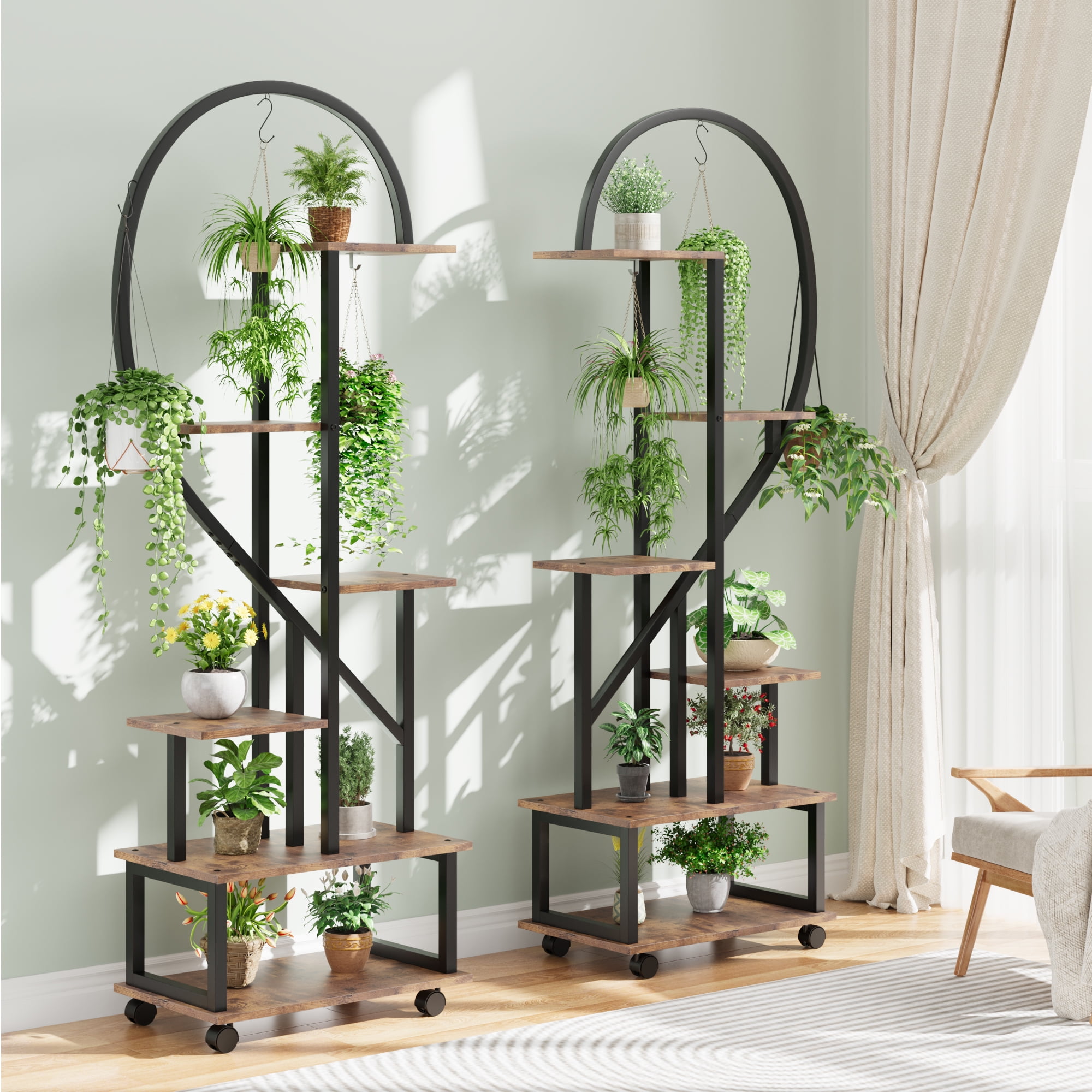 2 Pack 6 Tier Metal Plant Stand, Heart Shaped Plant Rack w/ Wheels ...