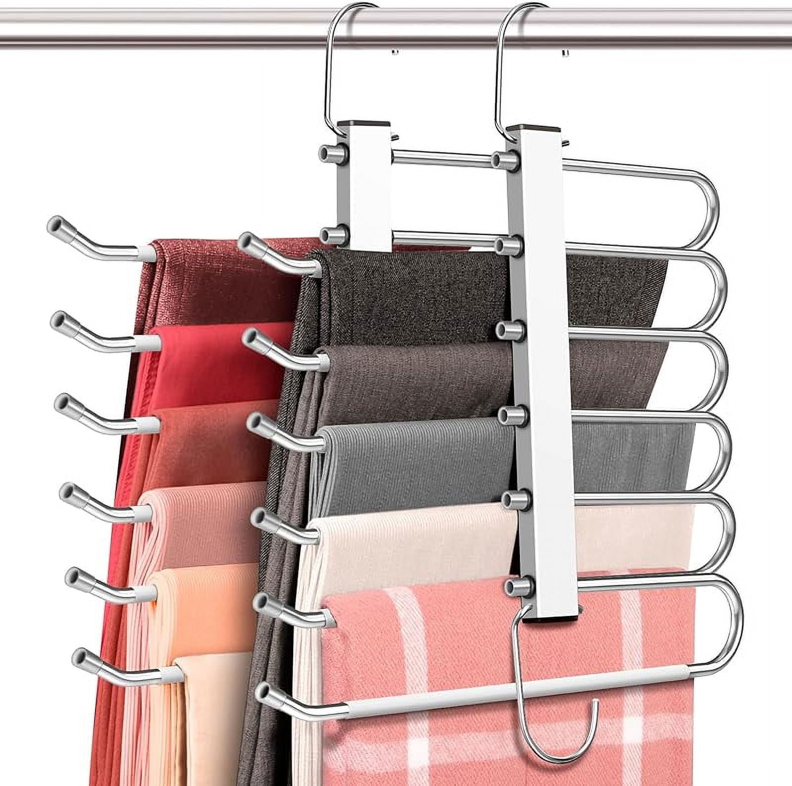 2 Pack 6-Tier Space Saving Pant Hangers - Anti-Slip Stainless Steel ...
