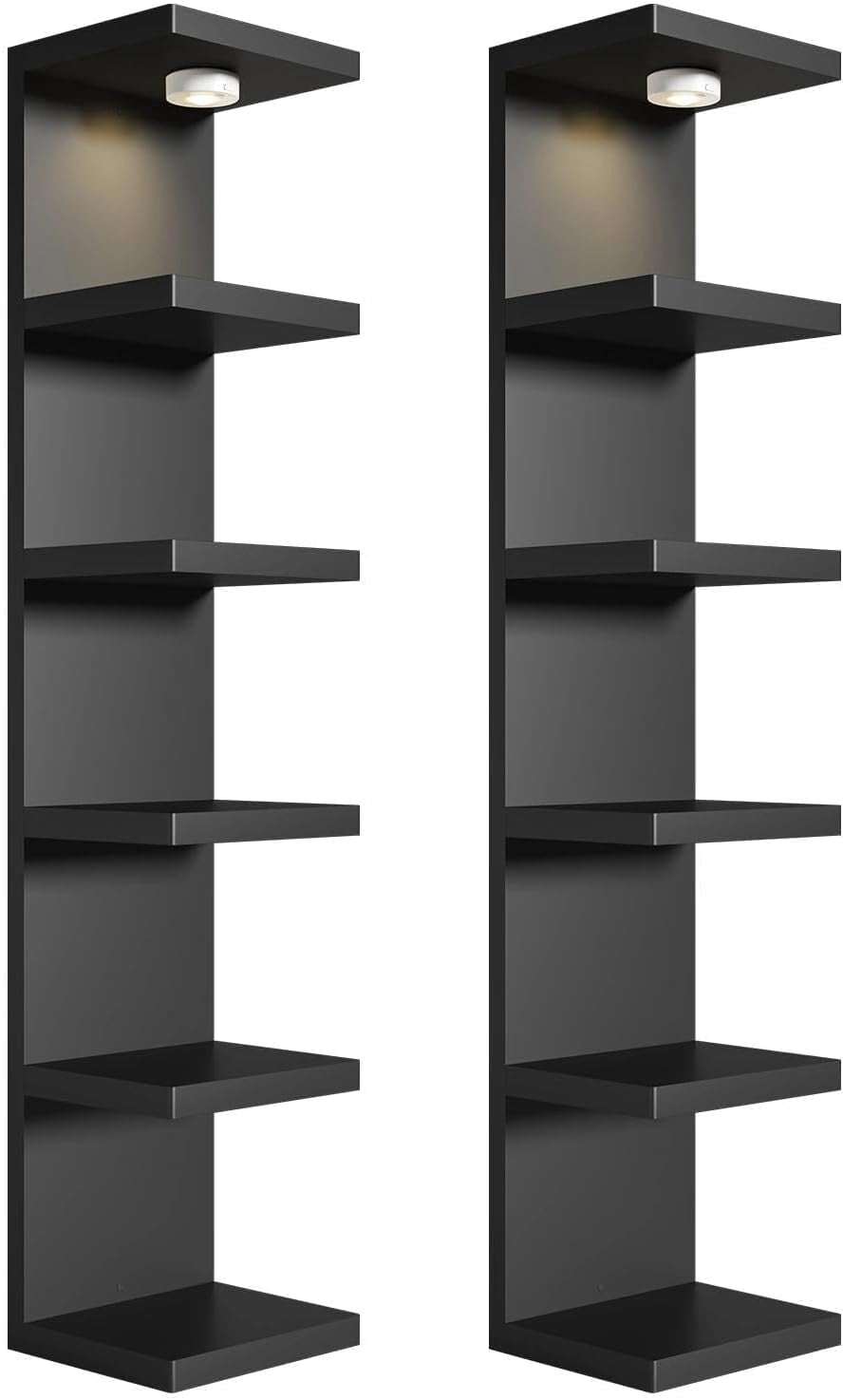 2 Pack 6-Tier Vertical Wall Shelf Unit with Rechargeable Led Light ...