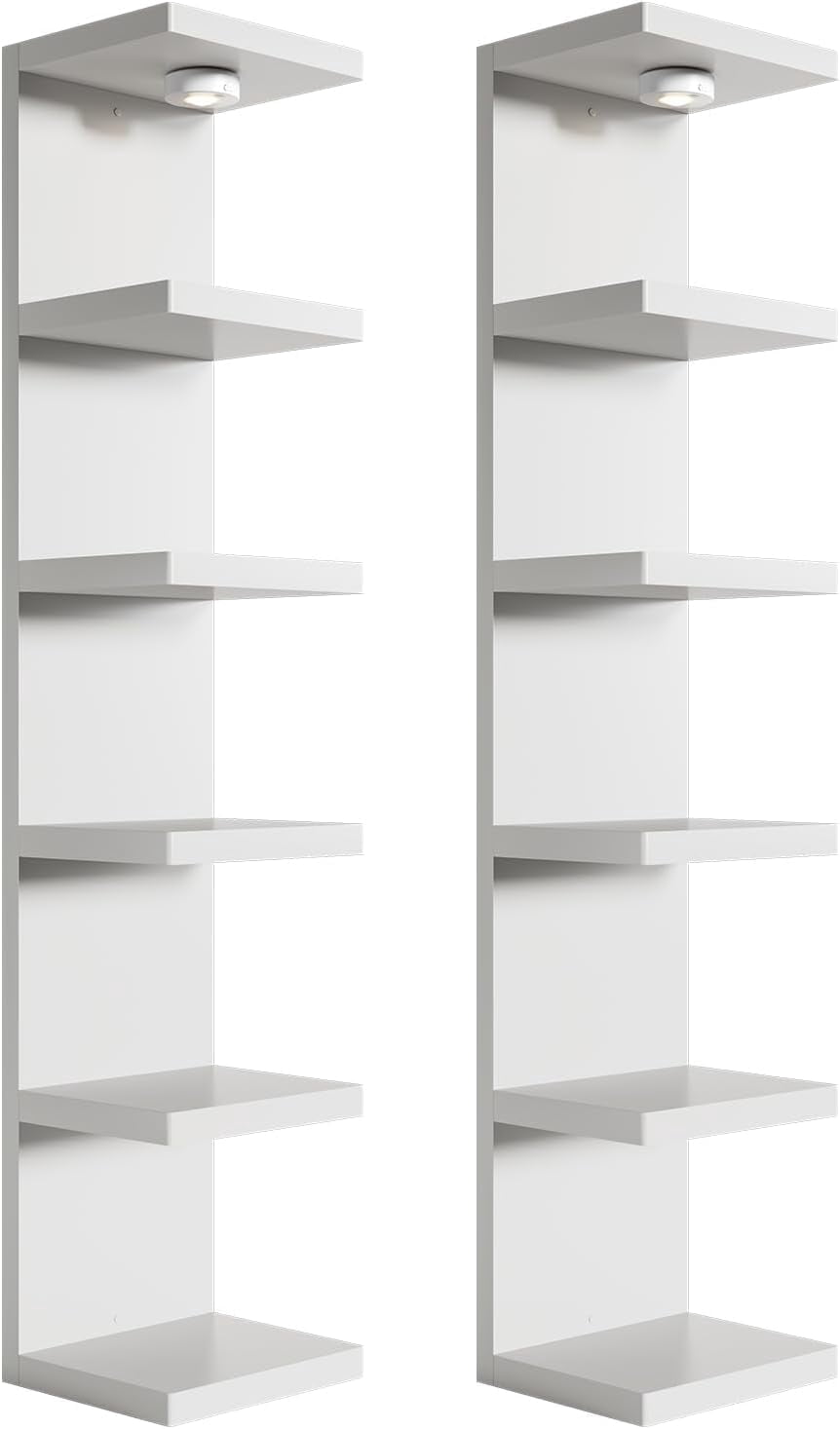 2 Pack 6-Tier Vertical Wall Shelf Unit with Rechargeable Led Light ...