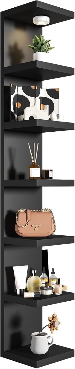 2 Pack 6-Tier Vertical Wall Shelf Unit with Rechargeable Led Light ...