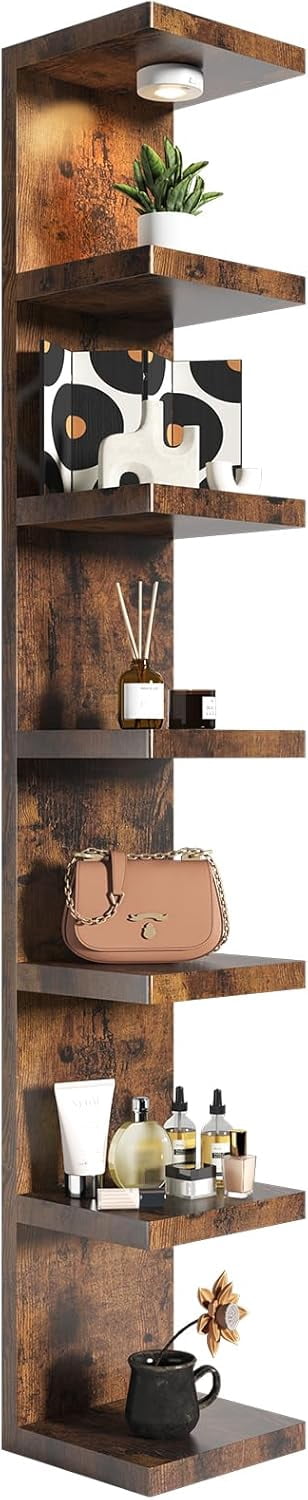 2 Pack 6-Tier Vertical Wall Shelf Unit with Rechargeable Led Light ...