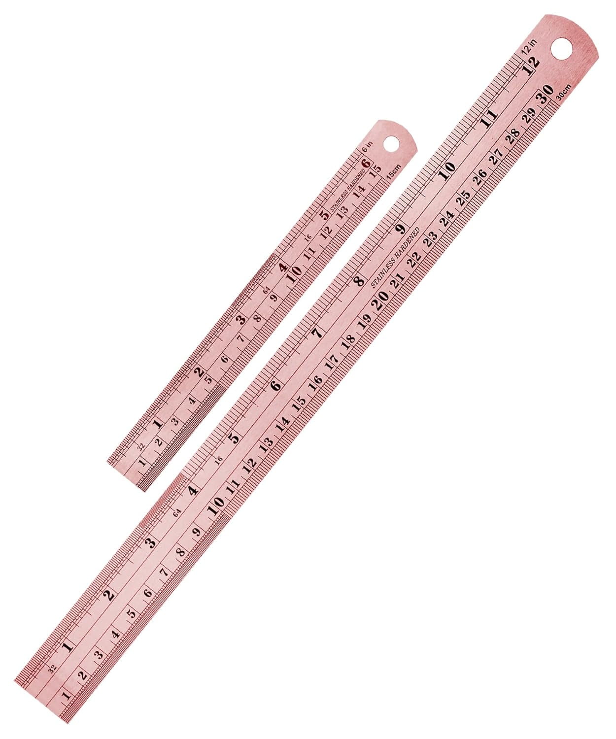 2 Pack, 6" and 12", Rose Gold, 6 Inch Ruler Metal Rulers, Stainless ...